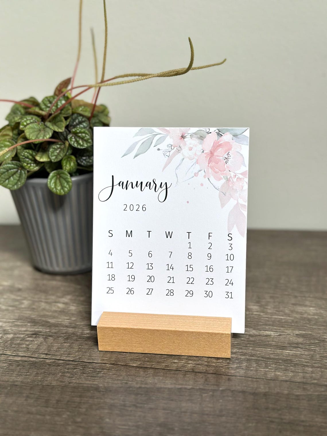 2026 Rose Desk Calendar With Wood Stand: Floral Monthly Calendar 5X7 - Etsy
