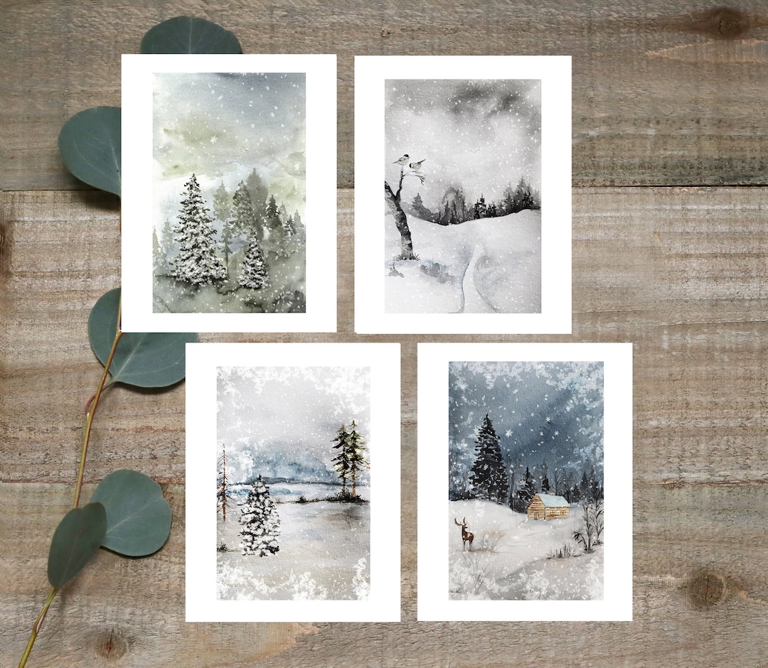 Snowy Scenery Card Set, Woodland Greeting Cards, Holiday Assortment ...