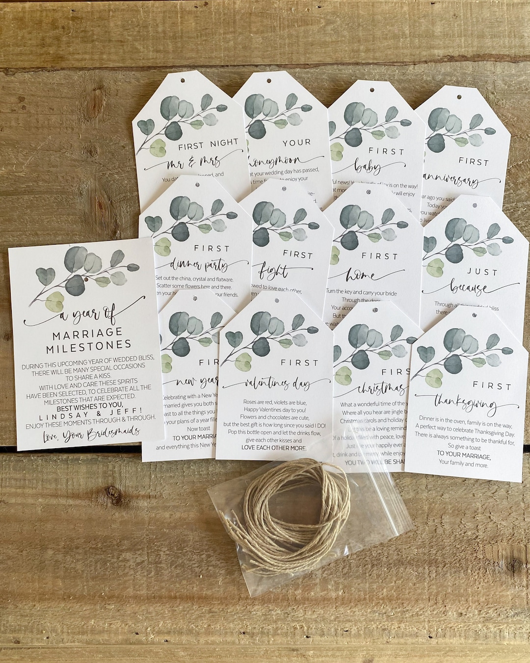 Printed Marriage Milestone Tags, Watercolor Wine Tags, First Year ...