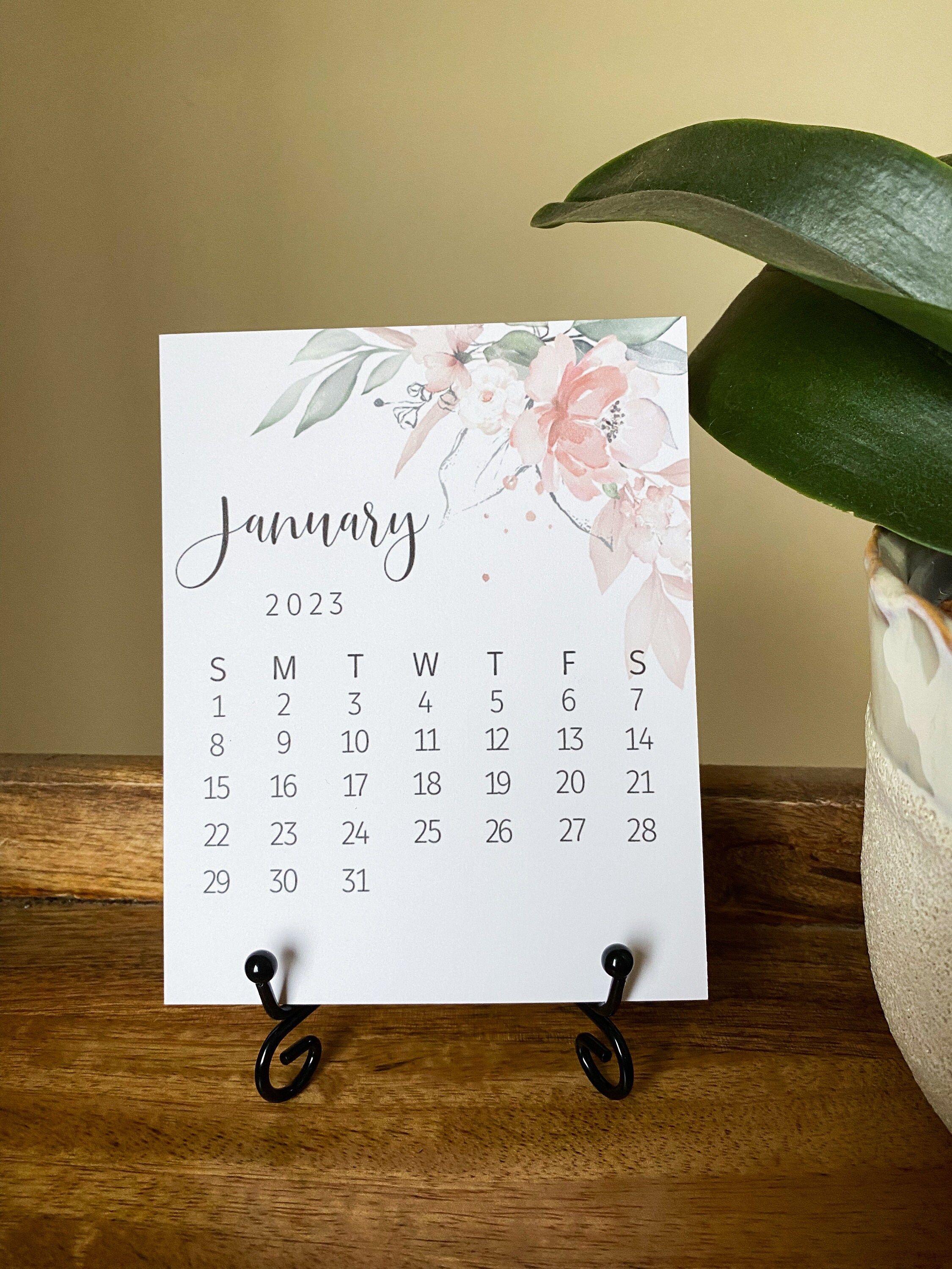 2026 Rose Desk Calendar With Wood Stand: Floral Monthly Calendar 5X7 - Etsy