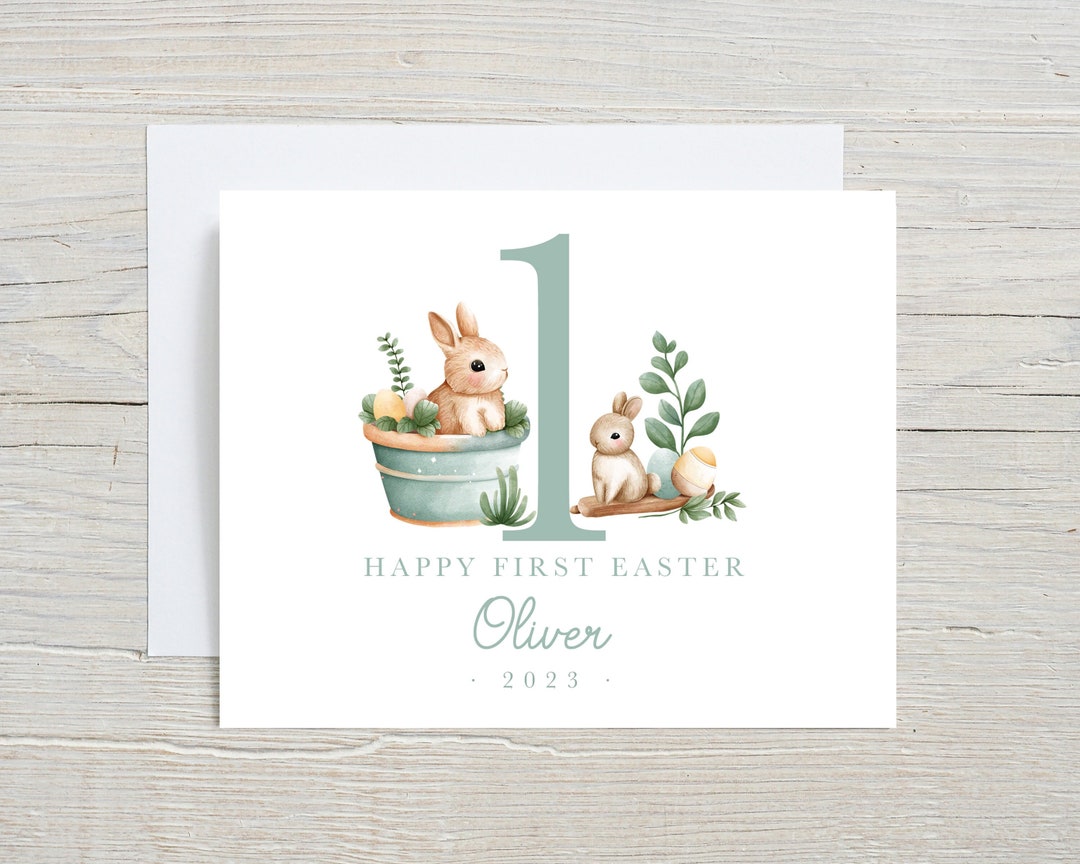 First Easter Card for Baby Boy Cute Easter Bunny Happy - Etsy