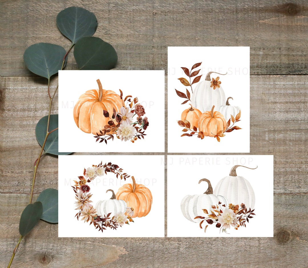 White Pumpkin Greeting Card Pack, Autumn Stationary Cards, Thanksgiving ...