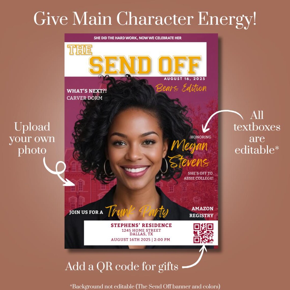 Magazine Style College Send off Party Invitation: Canva Template ...