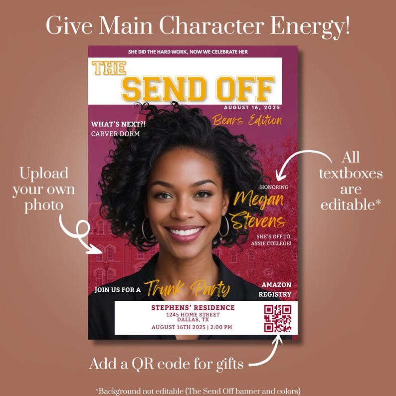 Magazine Style College Send off Party Invitation: Canva Template ...
