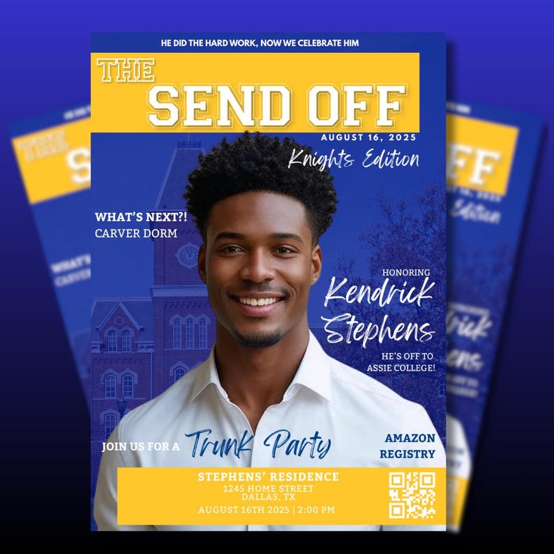 Magazine Style College Send off Party Invitation: Canva Template ...