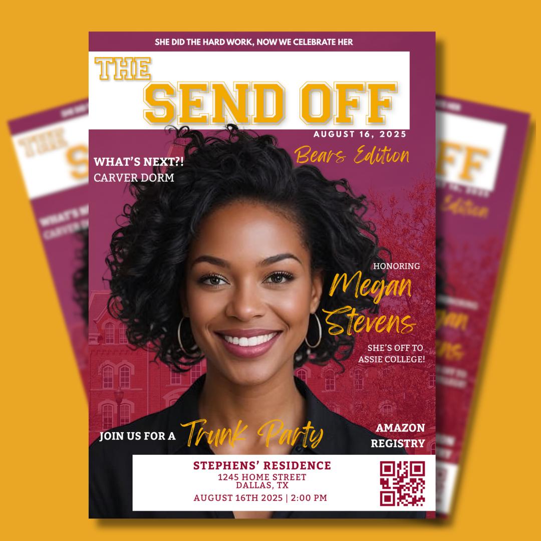Magazine Style College Send off Party Invitation: Canva Template ...