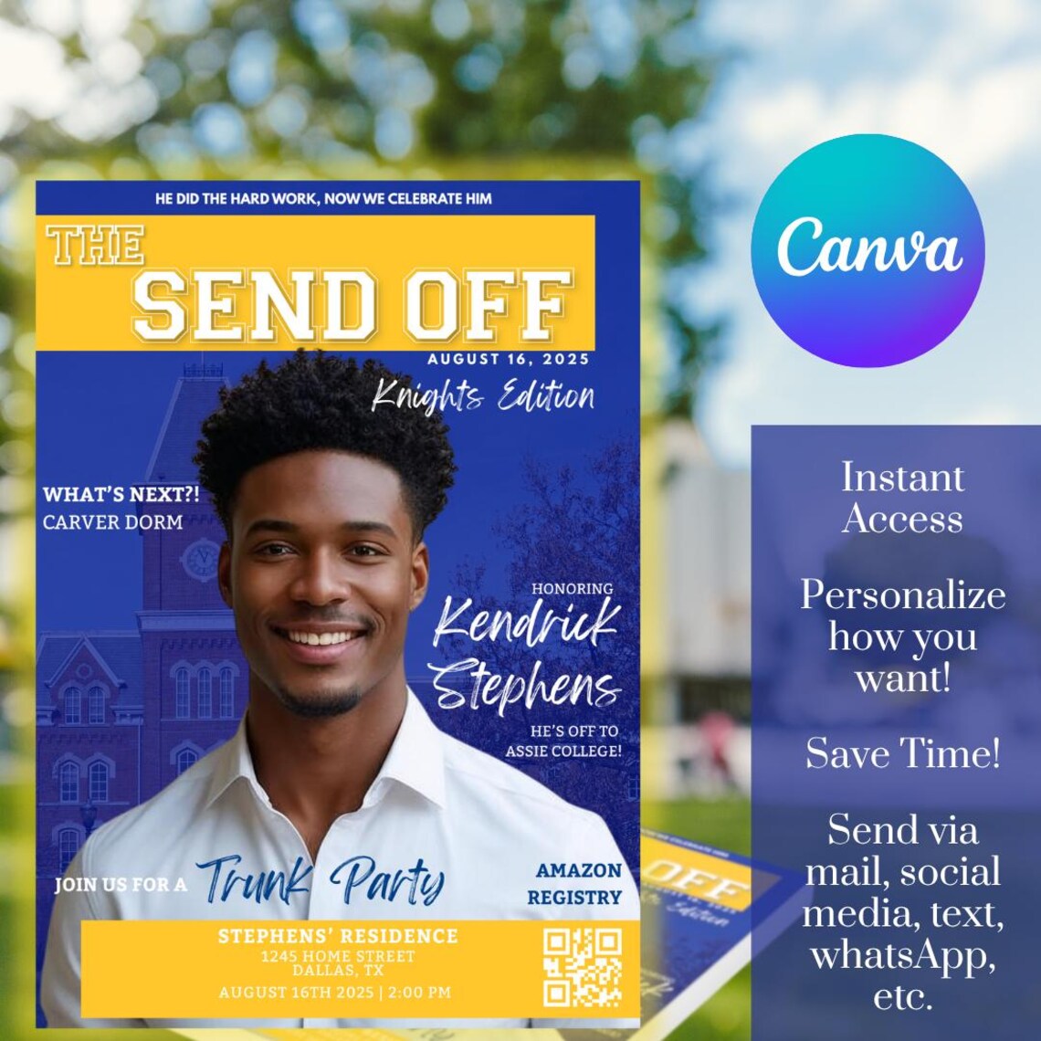 Magazine Style College Send off Party Invitation: Canva Template ...