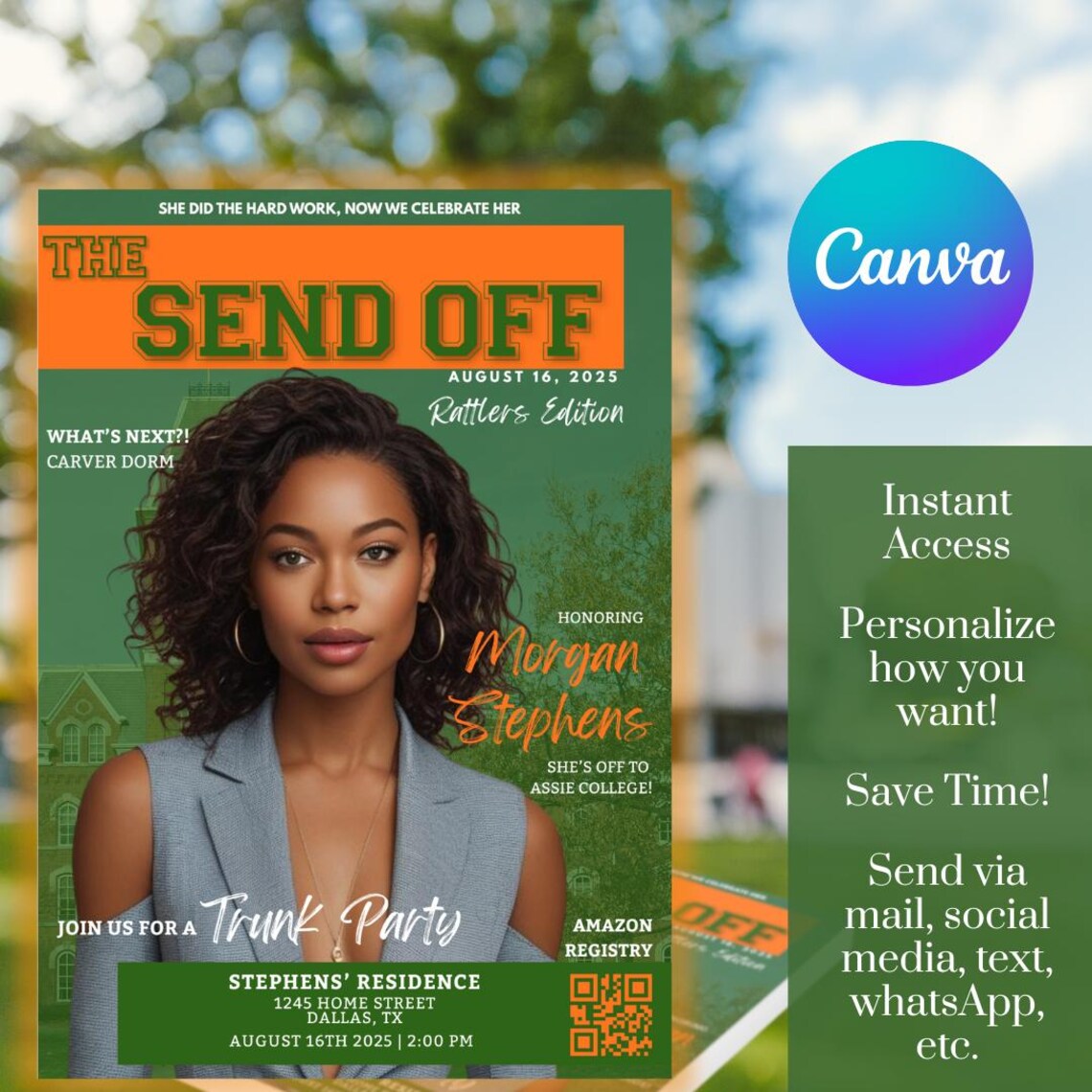 Magazine Style College Send off Party Invitation: Canva Template ...