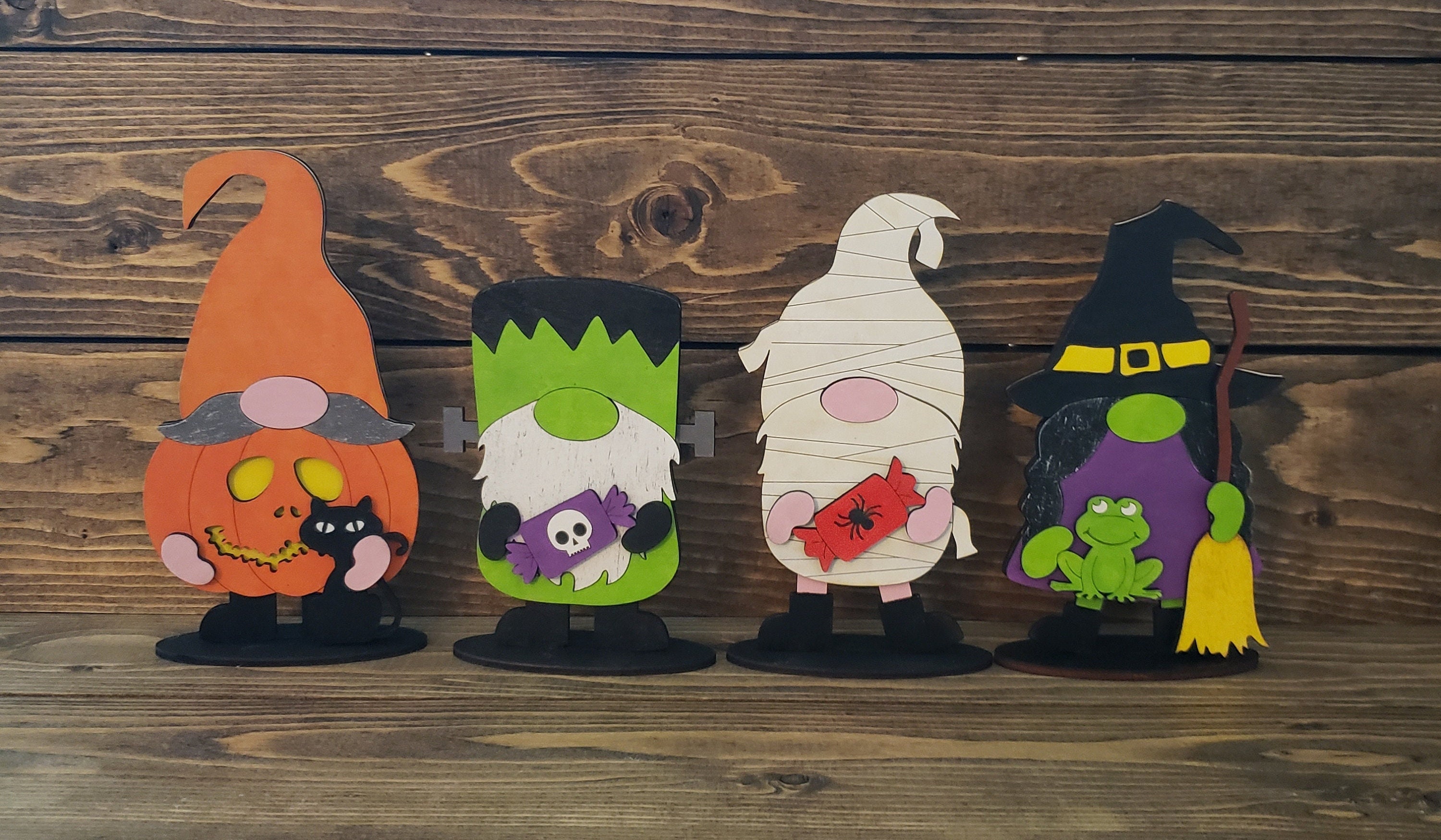 Halloween Costumed Monster Gnomes, Wooden Halloween Gnomes, Standing ...