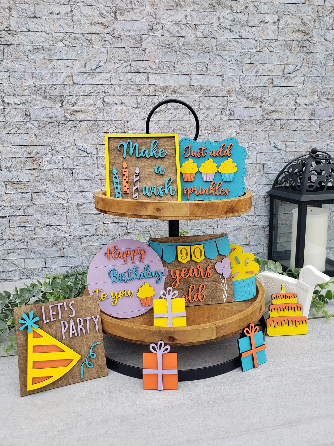 Birthday Tiered Tray, Celebration Home Decor, Wooden Birthday Party ...