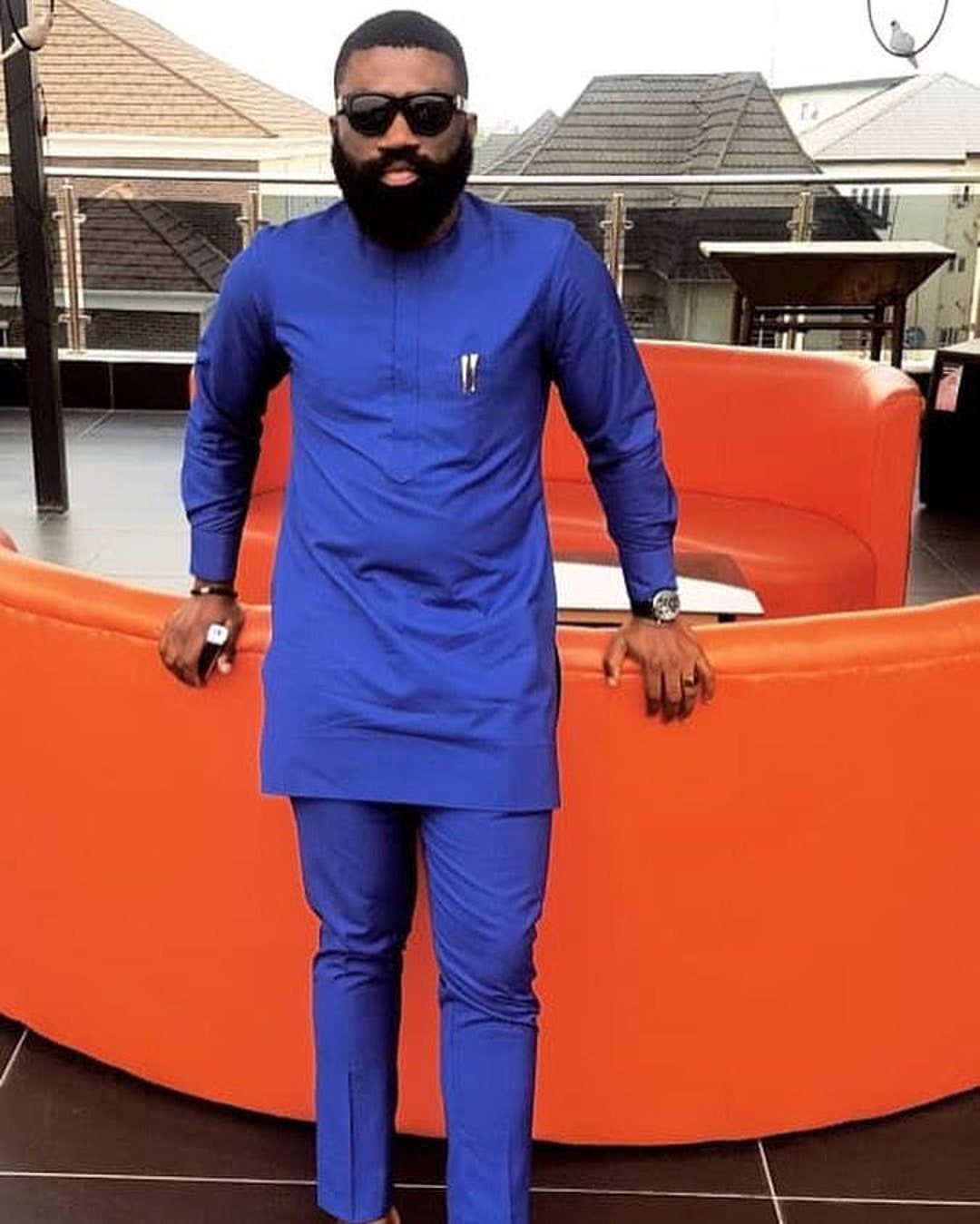 Blue African Suit, Royal Blue Suit, Royal Blue Kaftan, African Men's ...