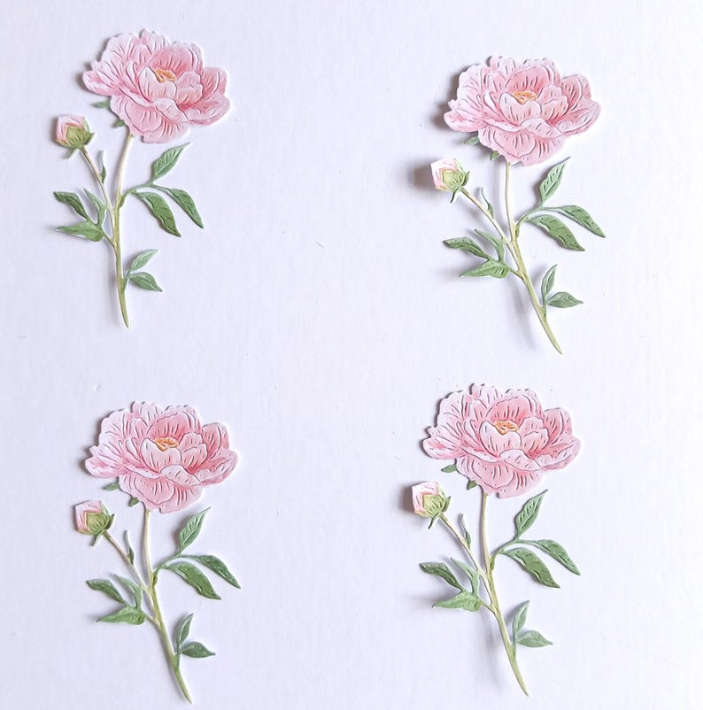 4 X Single Pink Peony Flower Die Cuts, Paper Cut Out Blooms for ...