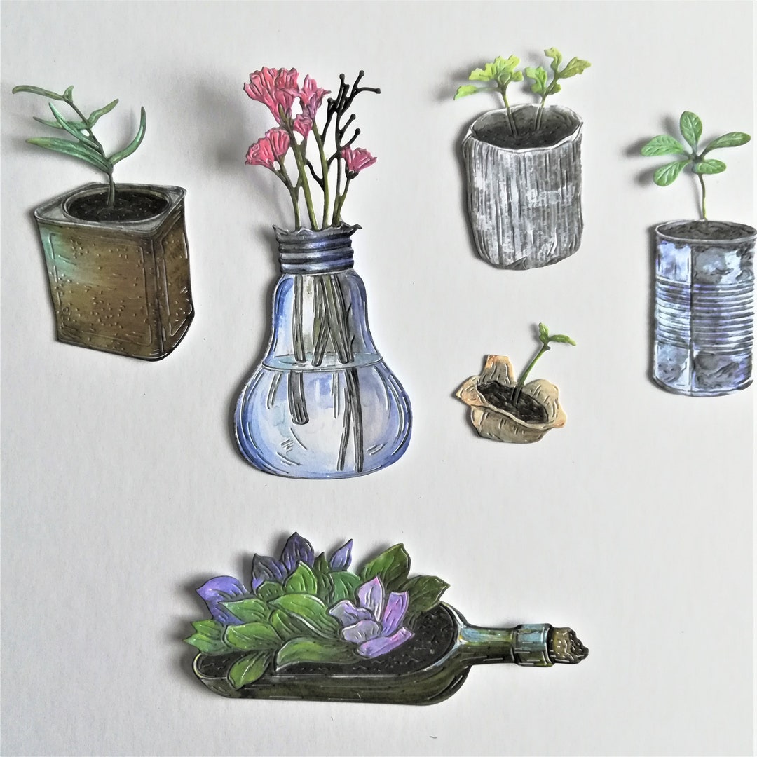 6 Potted Seedling Die Cuts, Die Cut Plants for Scrapbooking, Card ...
