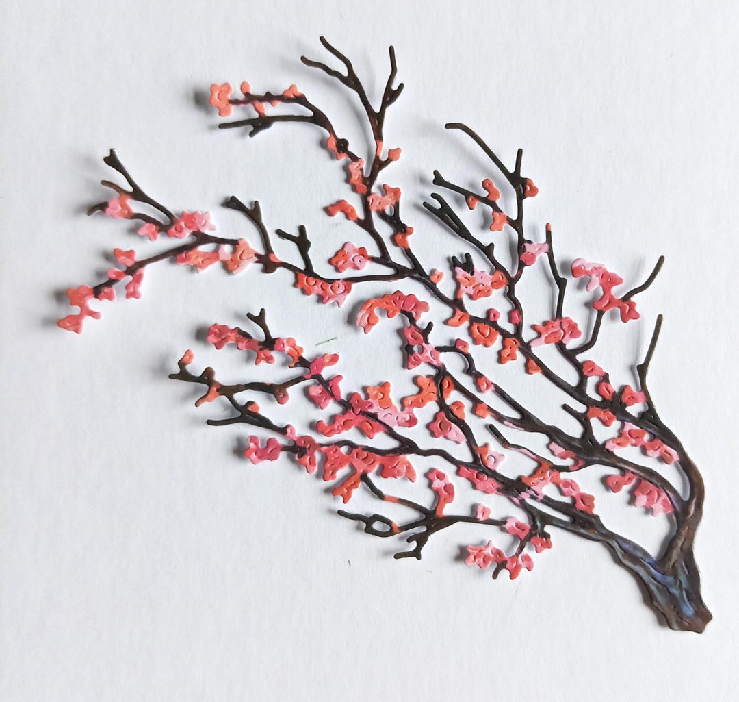 5 X Pink Sakura Branch Die Cuts, Paper Cut Outs, Cherry Blossom ...