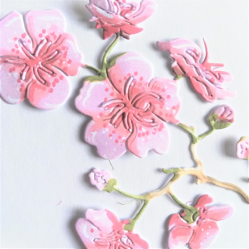 Cherry Blossom Die Cuts X 6, Pink Flower Branch, Sakura Die Cut Spring ...
