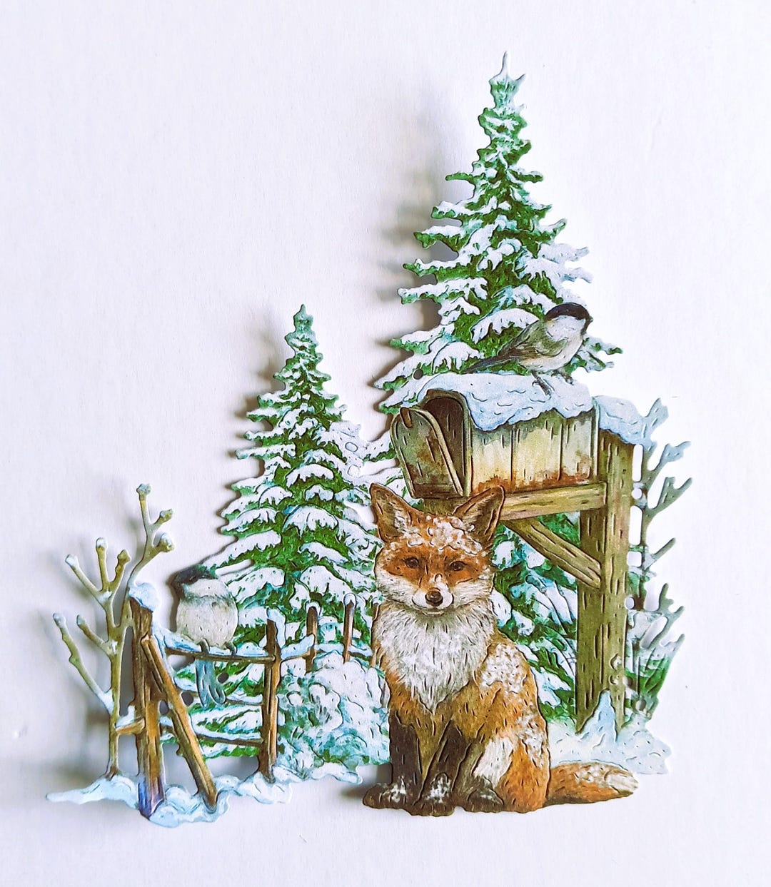 4 Large Christmas Fox Winter Die Cuts , Snowy Scene Cut Outs, Festive ...