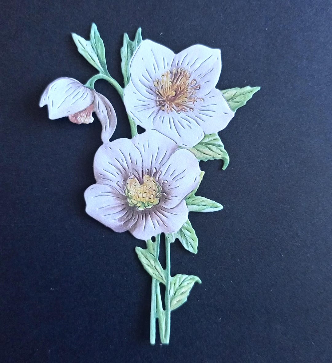 6 X White Christmas Rose Die Cuts, Seasonal Flower Card Toppers ...