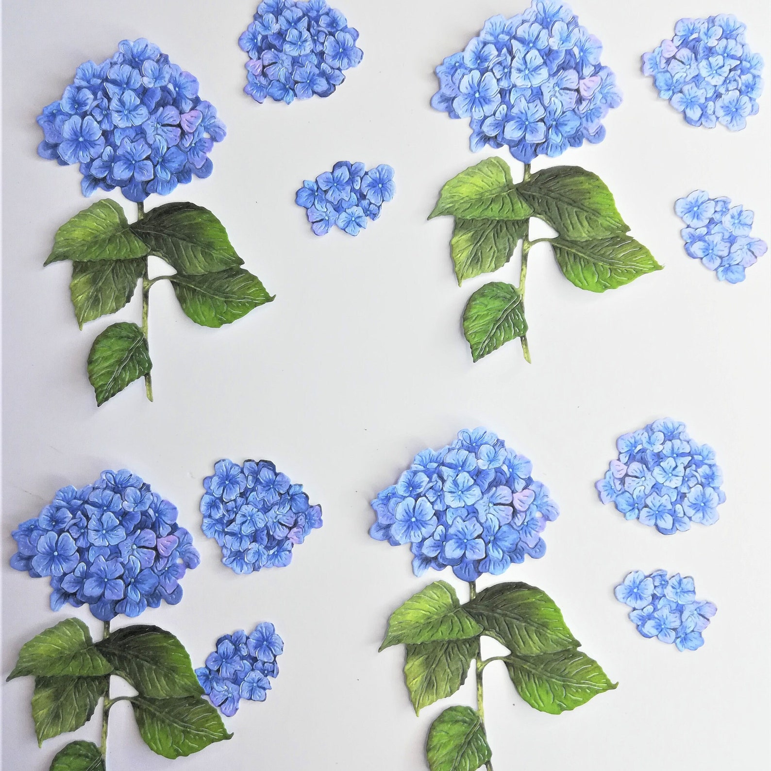 Blue Hydrangea Flower Die Cuts for Decougage, Make 4 Decoupaged Flowers ...