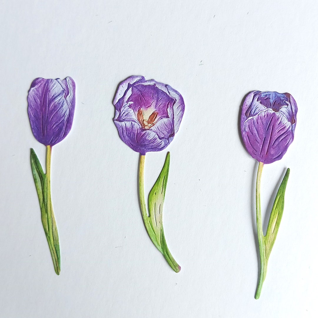 12 Purple Tulip Flower Die Cuts, Card Topper Spring Flower Cut Outs for ...