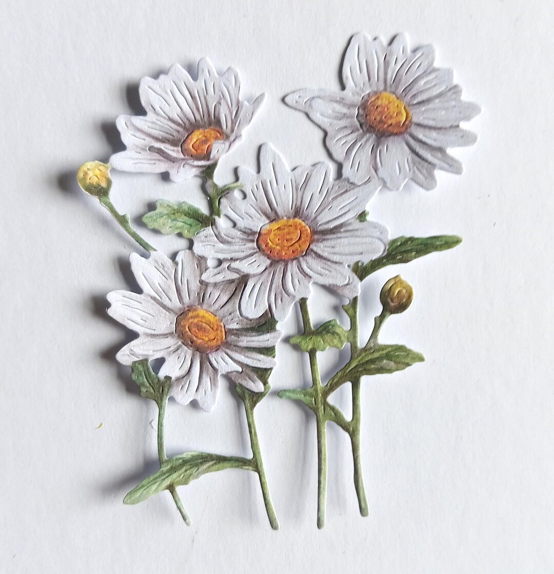 6 White Daisy Bouquet Die Cuts, Paper Cut Out Flower Bunches for ...