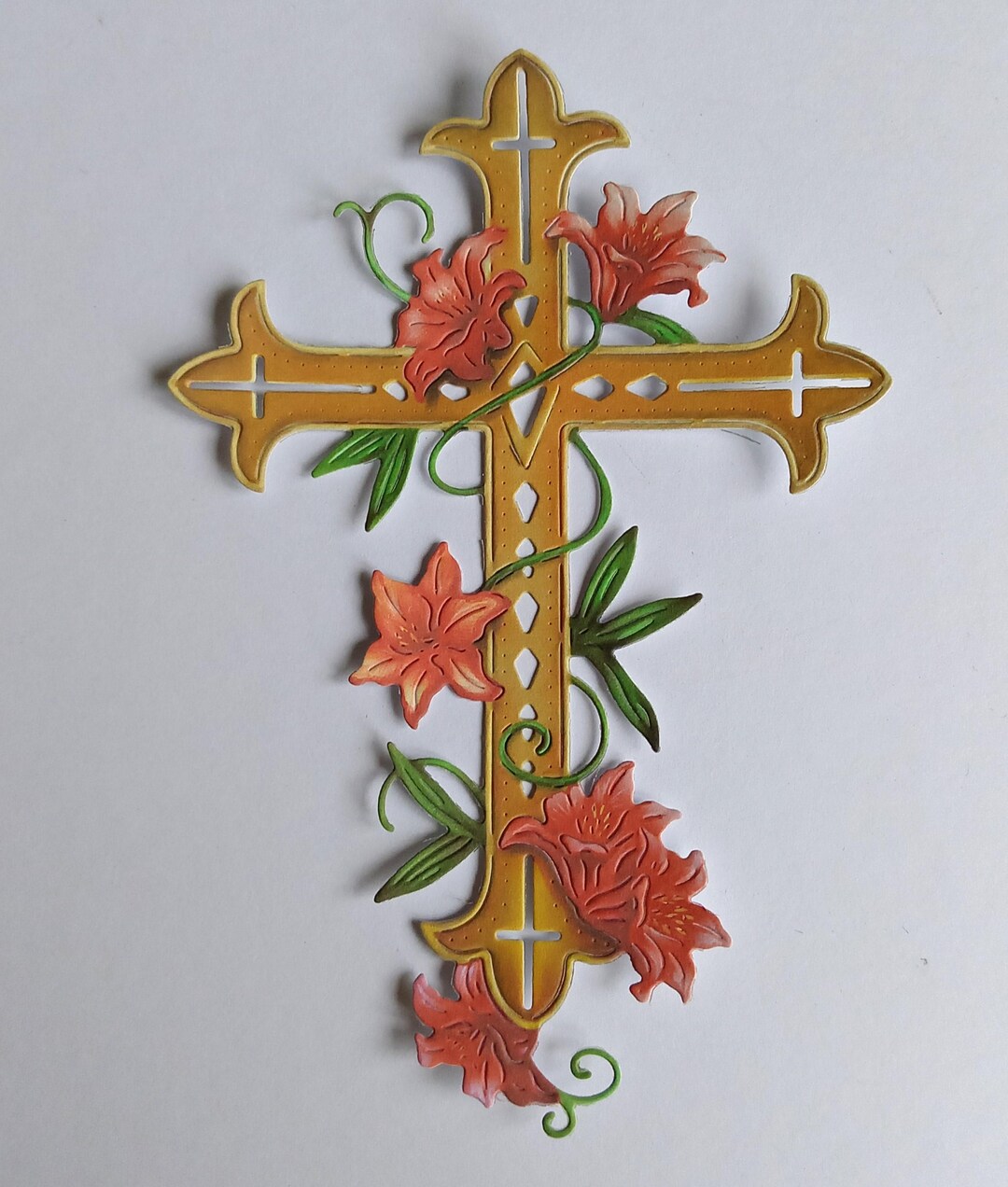 4 Large Cross With Flowers Die Cuts , Christmas Christening Communion ...