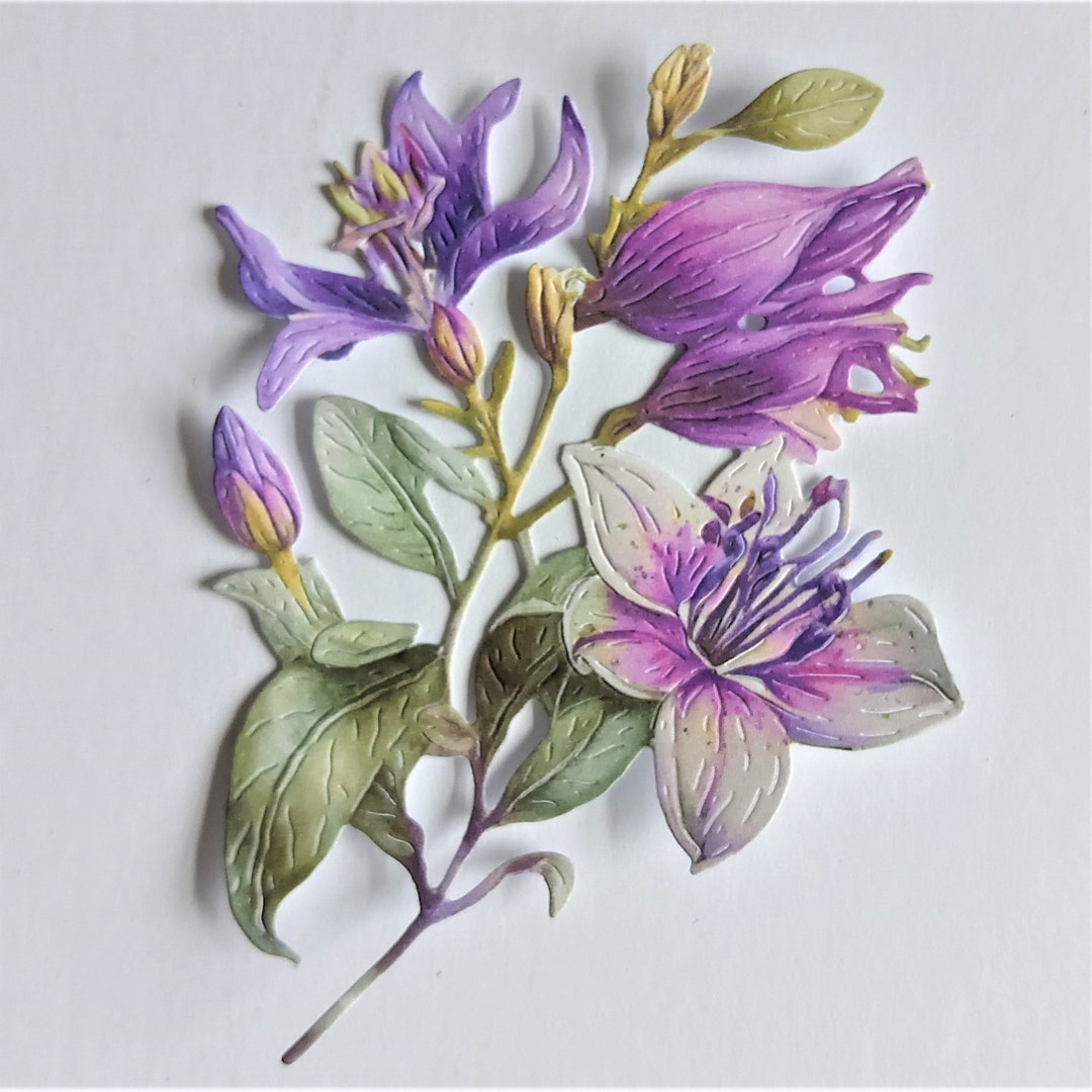 6 Purple Lily Flower Sprig Die Cuts, Flower Bunch Toppers for Card ...