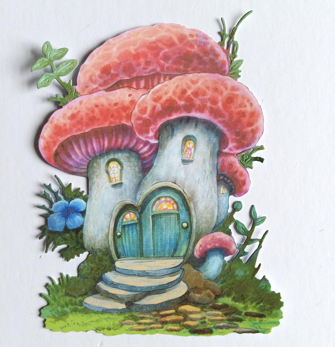 4 Mixed Size Toadstool House Die Cuts, Fairy Mushroom Houses, for Home ...