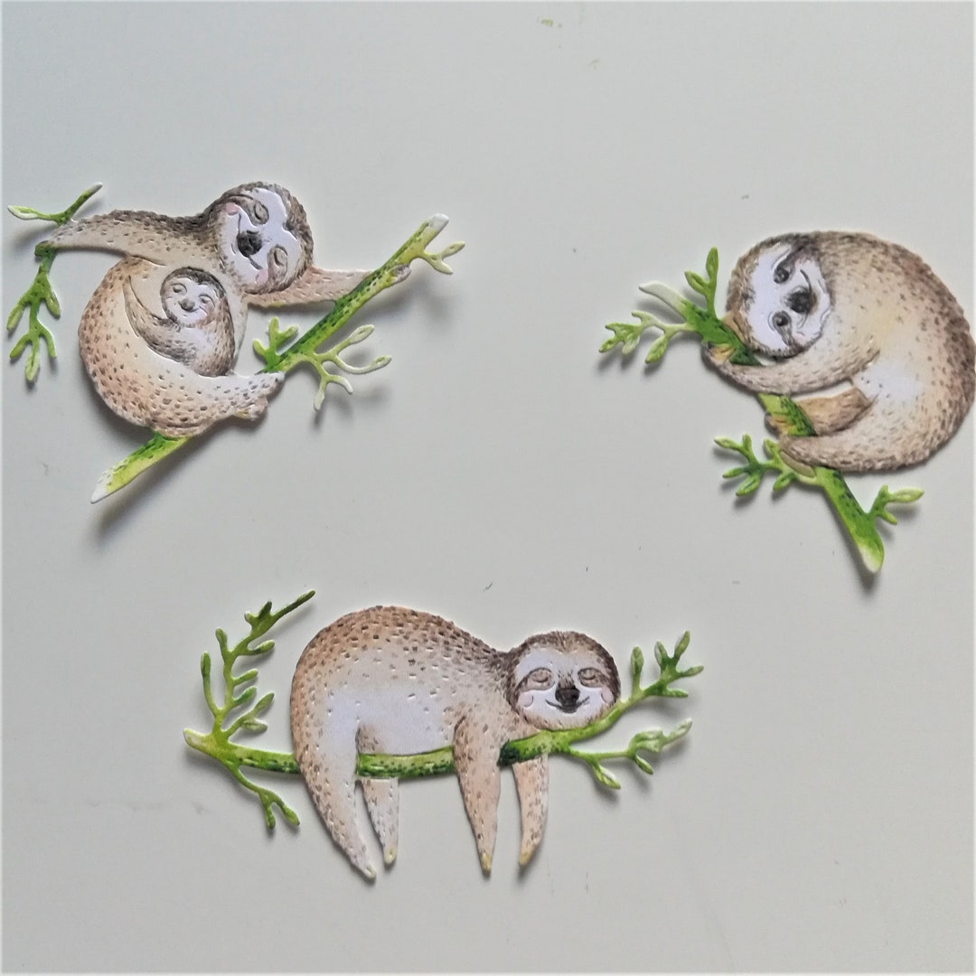 12 Sloth Die Cuts, 4 Sets of 3 Sloth Die Cuts, Junk Journal, Scrapbook ...
