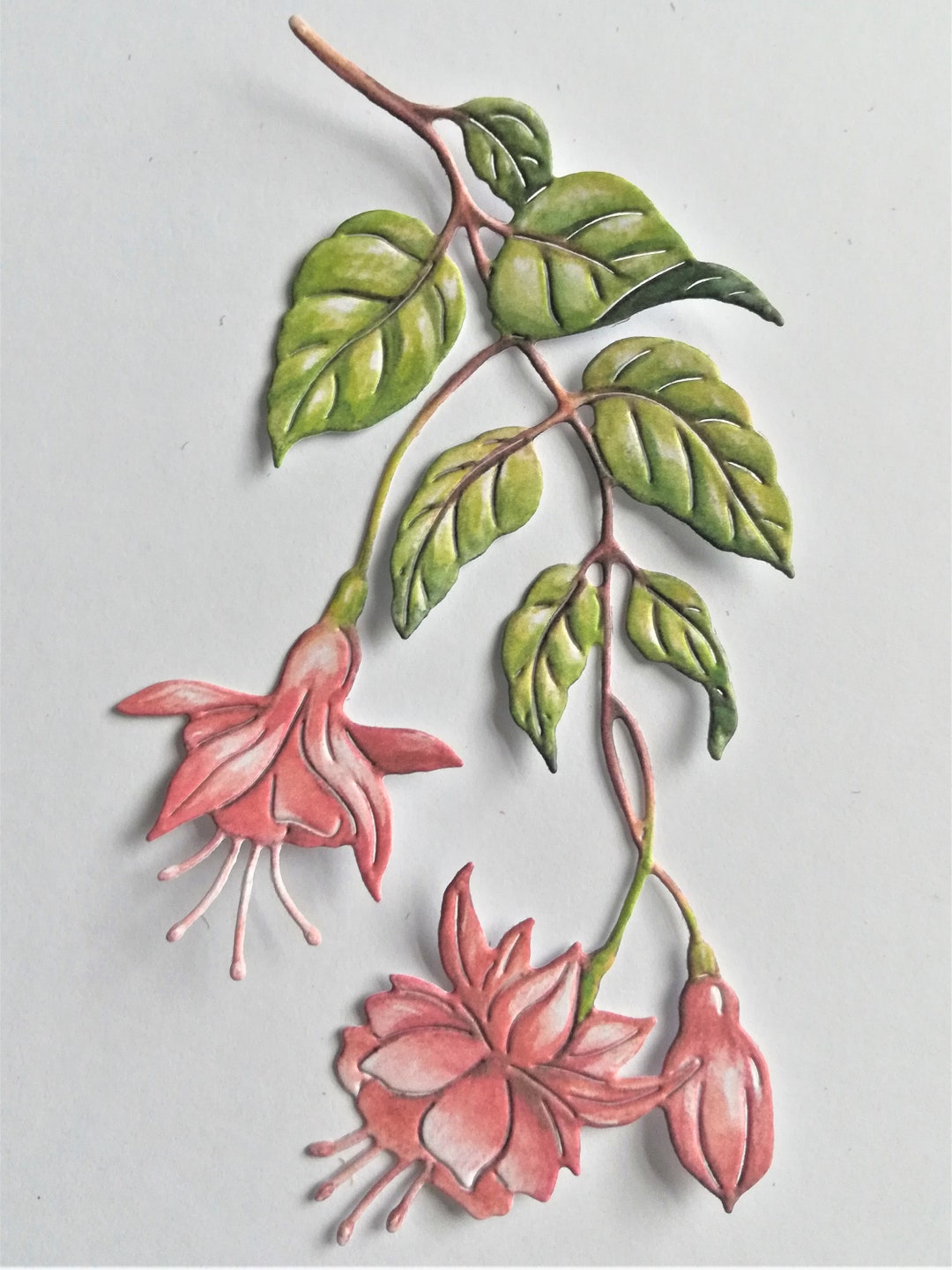 Die Cut Fuchsia Flowers X 6, Red Fuchsia Branch Die Cuts, Card Topper ...