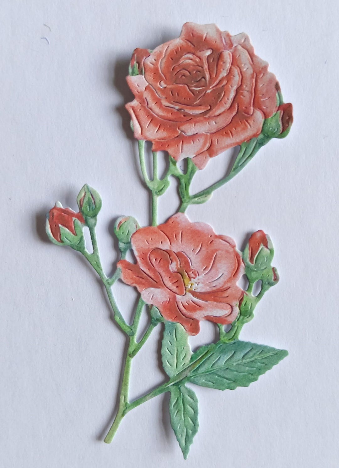 6 Red Wild Roses Die Cuts, Paper Cut Out Flower Sprig for Scrapbooking ...