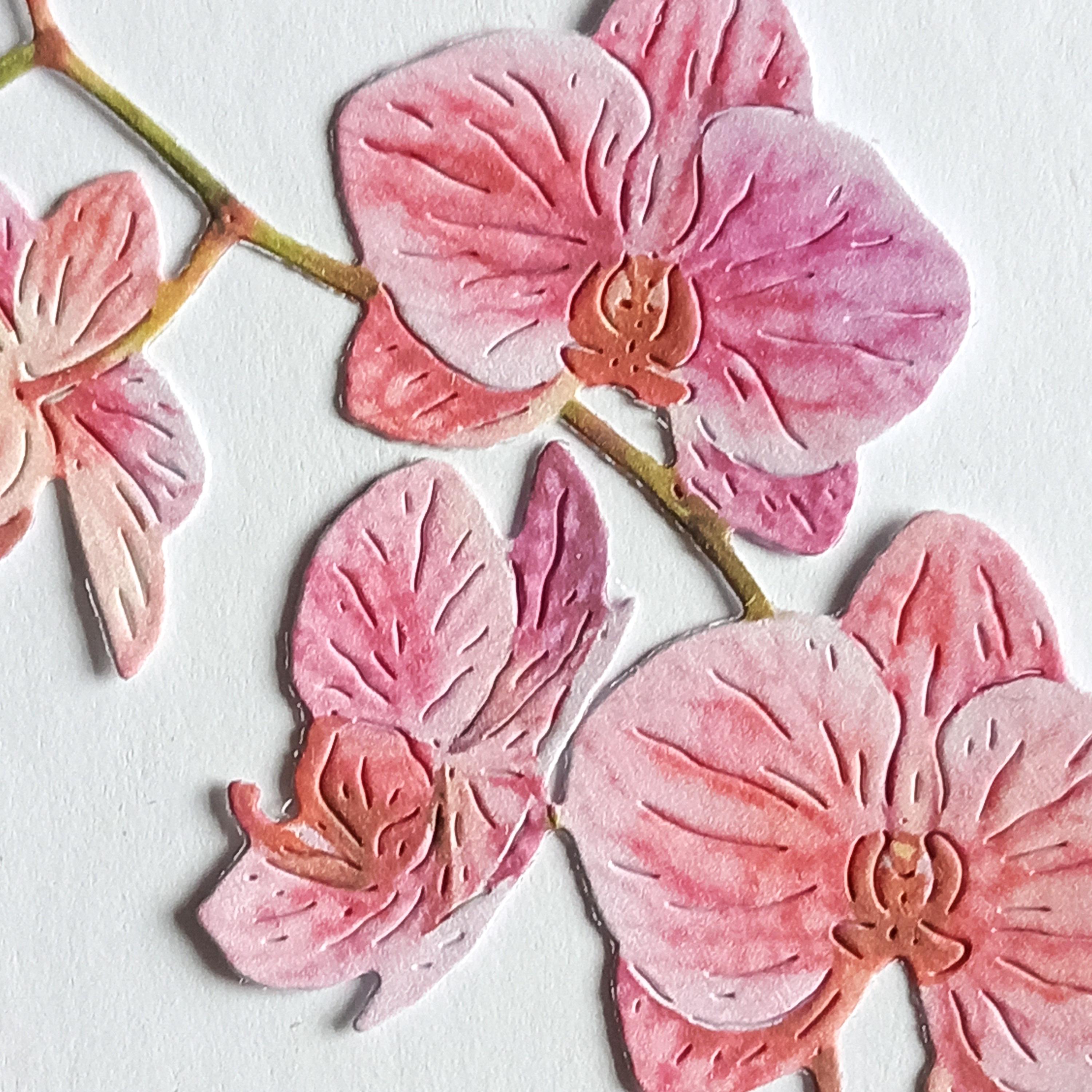 4 X Pink Orchid Die Cuts, Paper Cut Out Flower Sprigs for Scrapbooking ...