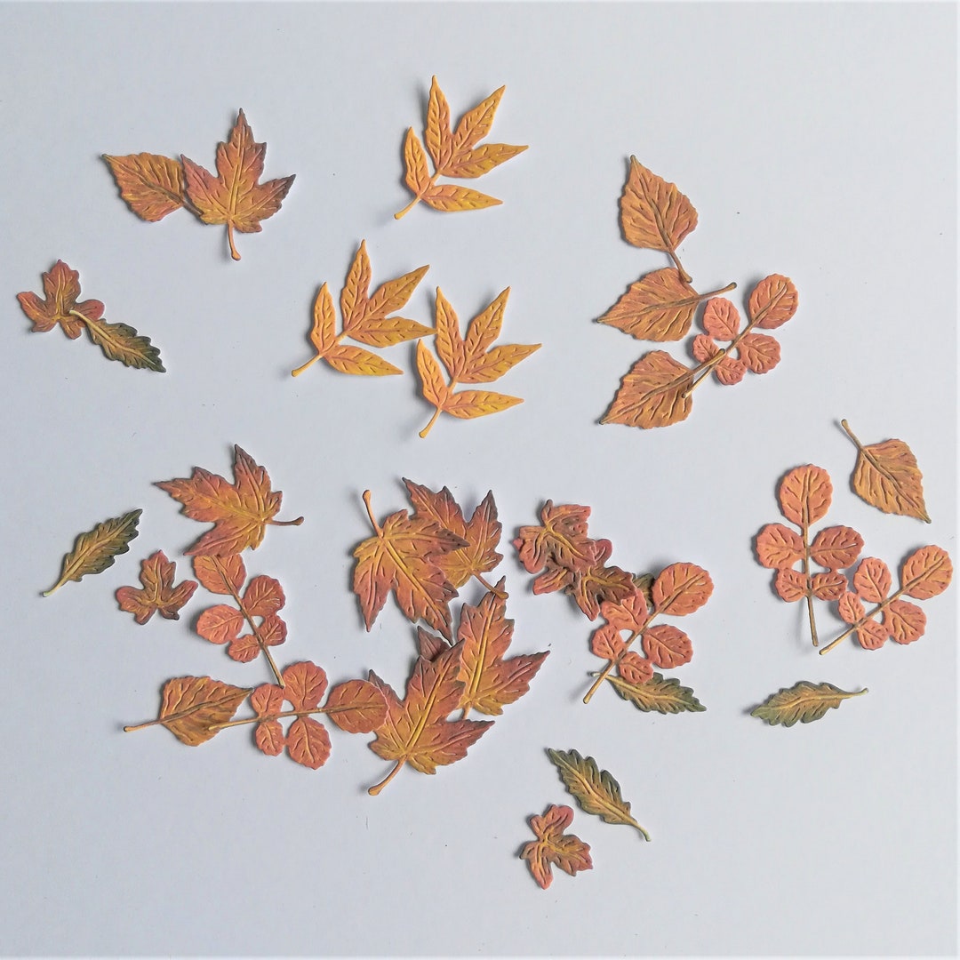 33 Small Golden Leaf Die Cuts, Small Autumnleaves, 3 Sets of 11 Fall ...
