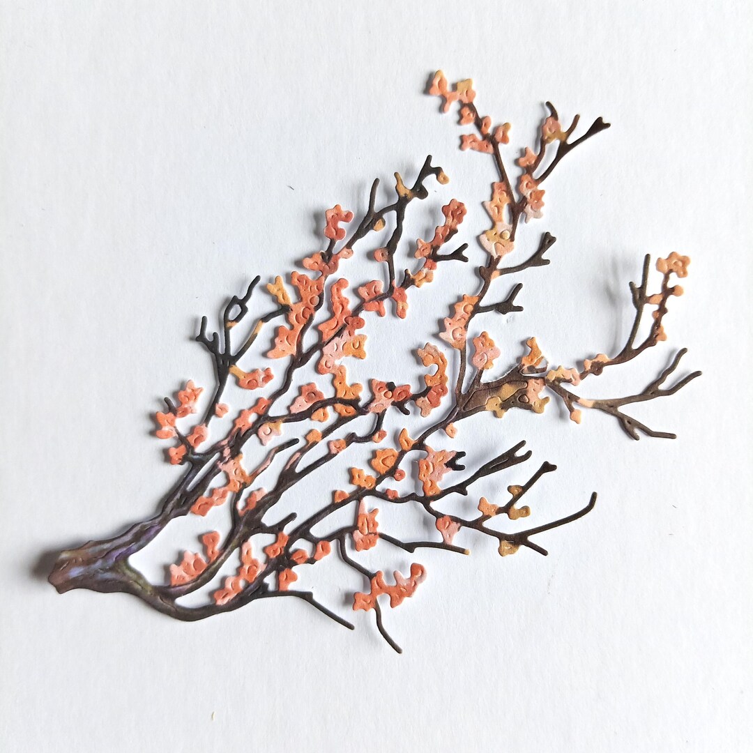 5 Orange Sakura Branch Die Cuts, Paper Cut Outs, Cherry Blossom ...