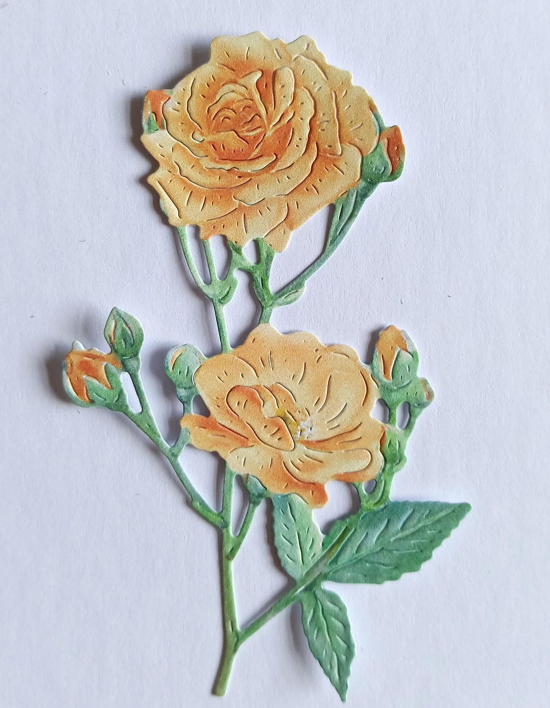 6 Yellow Wild Roses Die Cuts, Paper Cut Out Flower Sprig for ...