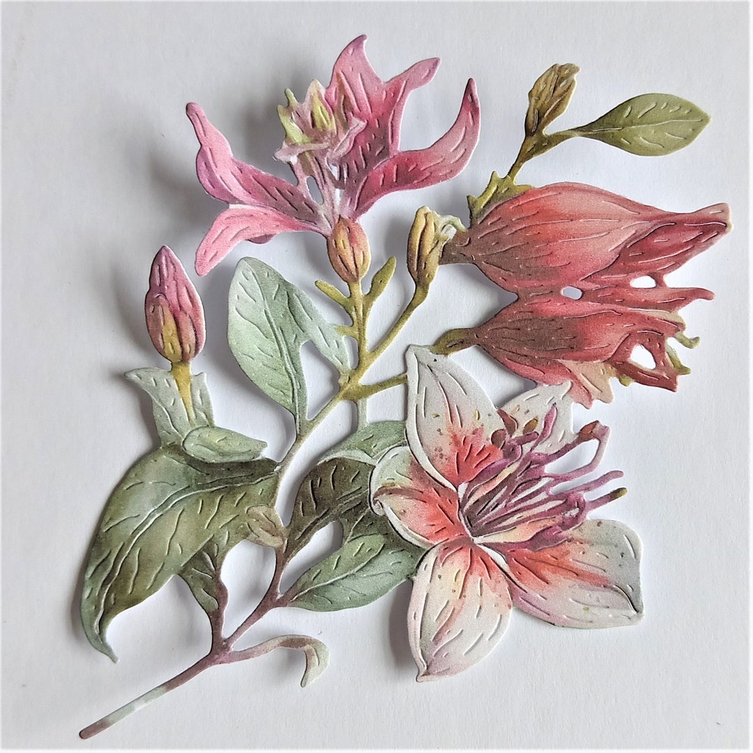 6 Red Lily Flower Sprig Die Cuts, Autumn / Fall Colour Foliage for Card ...
