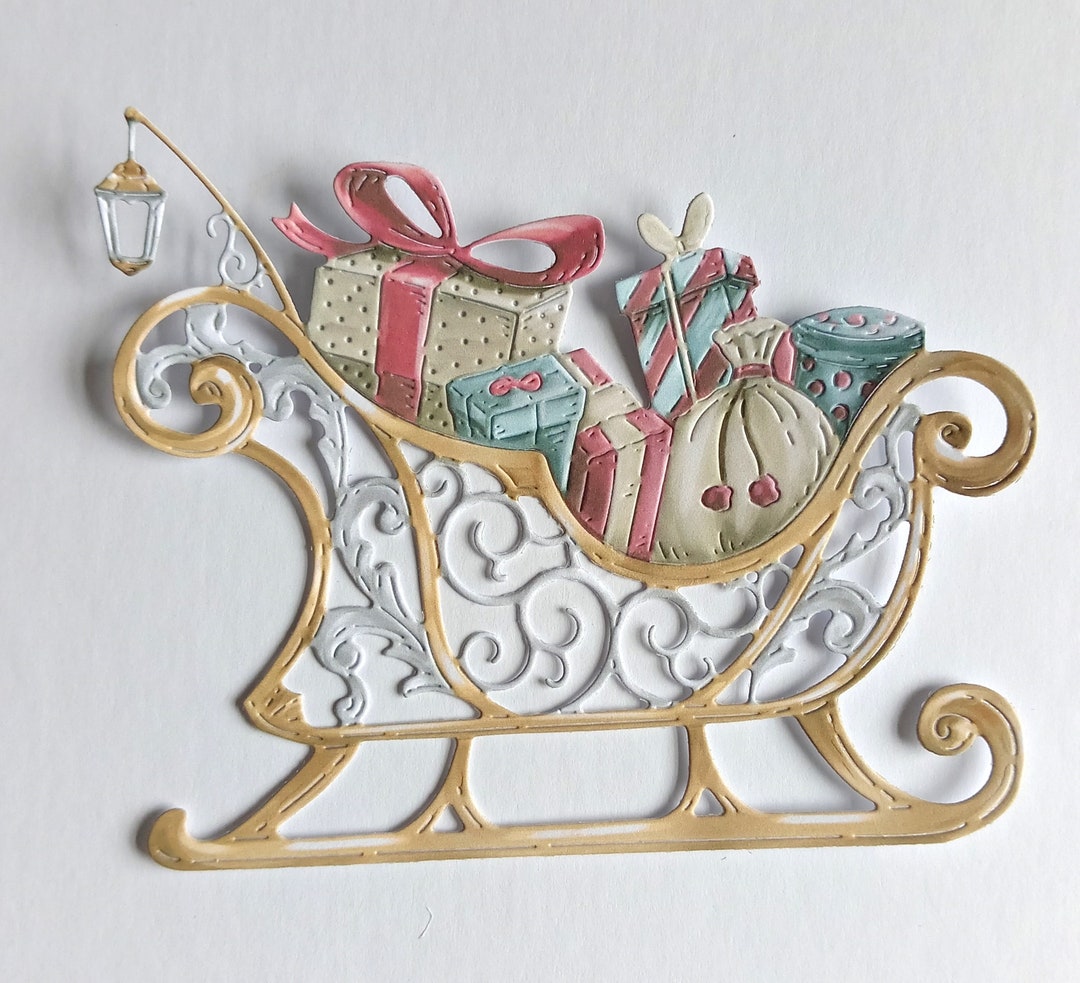 2 X Large Santa Sleigh Christmas Die Cuts, Gift Wrapped Xmas Presents ...