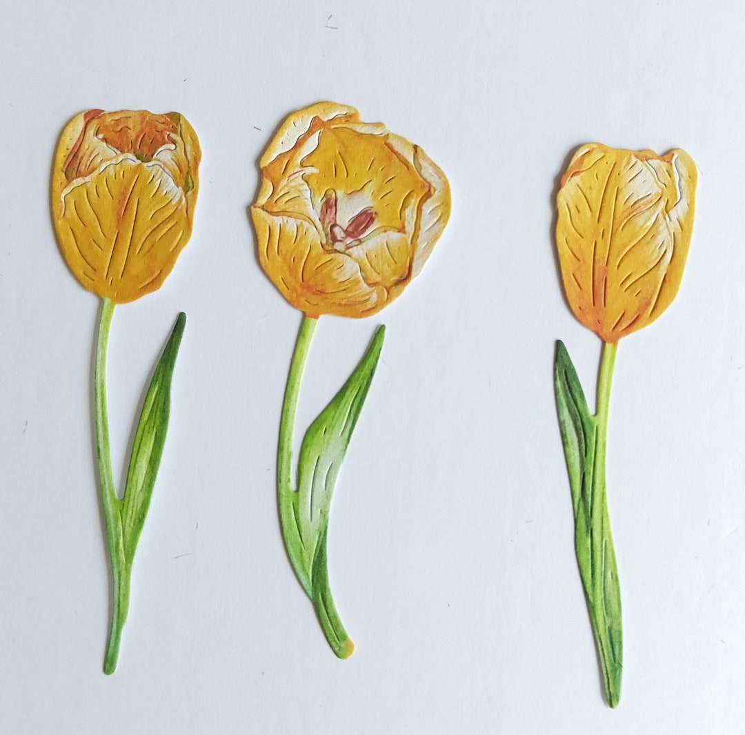 12 Yellow Tulip Flower Die Cuts, Card Topper Spring Flower Cut Outs for ...