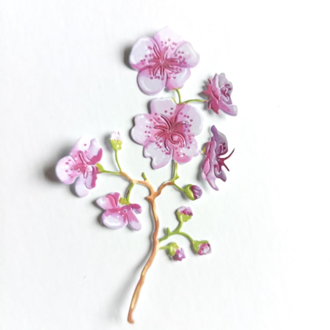 Cherry Blossom Die Cuts X 6, Purple / Dark Pink Flower Branch, Sakura ...