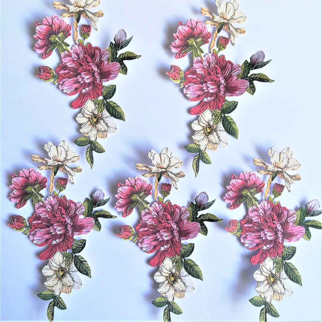 5 Pink and Cream Flower Sprig Die Cuts, Die Cut of Pink and Cream ...