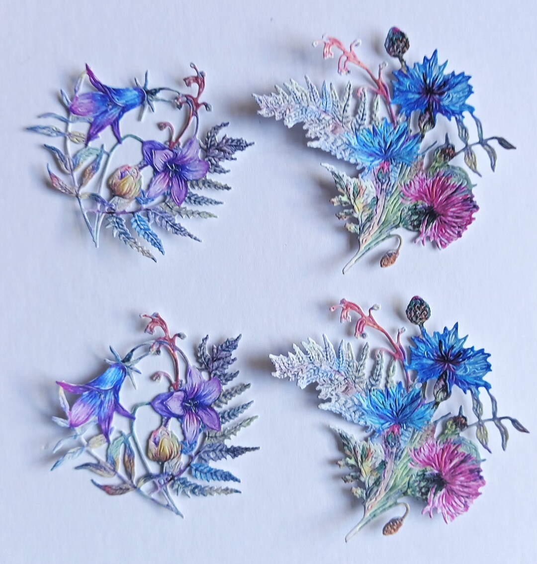 4 X Flower Bouquet Die Cuts, Mixed Flower Cut Outs for Scrapbooking ...