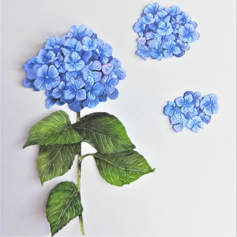 Blue Hydrangea Flower Die Cuts for Decougage, Make 4 Decoupaged Flowers ...