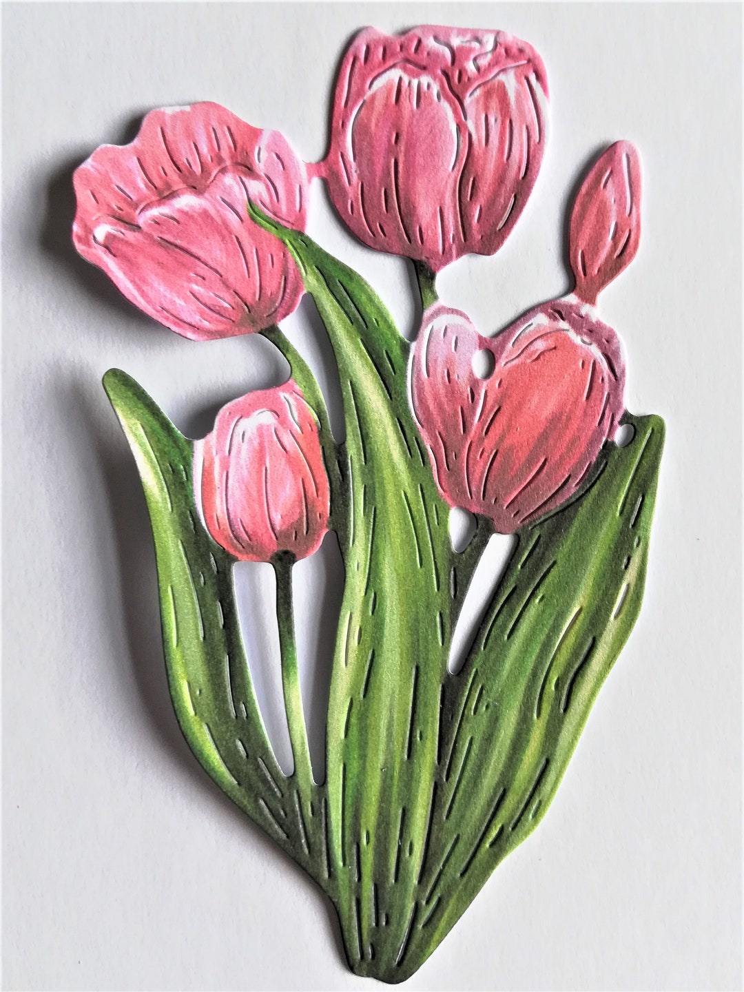 Pink Tulip Die Cut Flower Bunches X 5, Pink Flower Cut Outs, Tulip Die ...