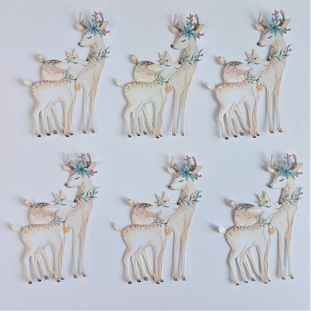 6 X Mother and Baby Deer Die Cuts, Christmas Card Toppers, Festive ...