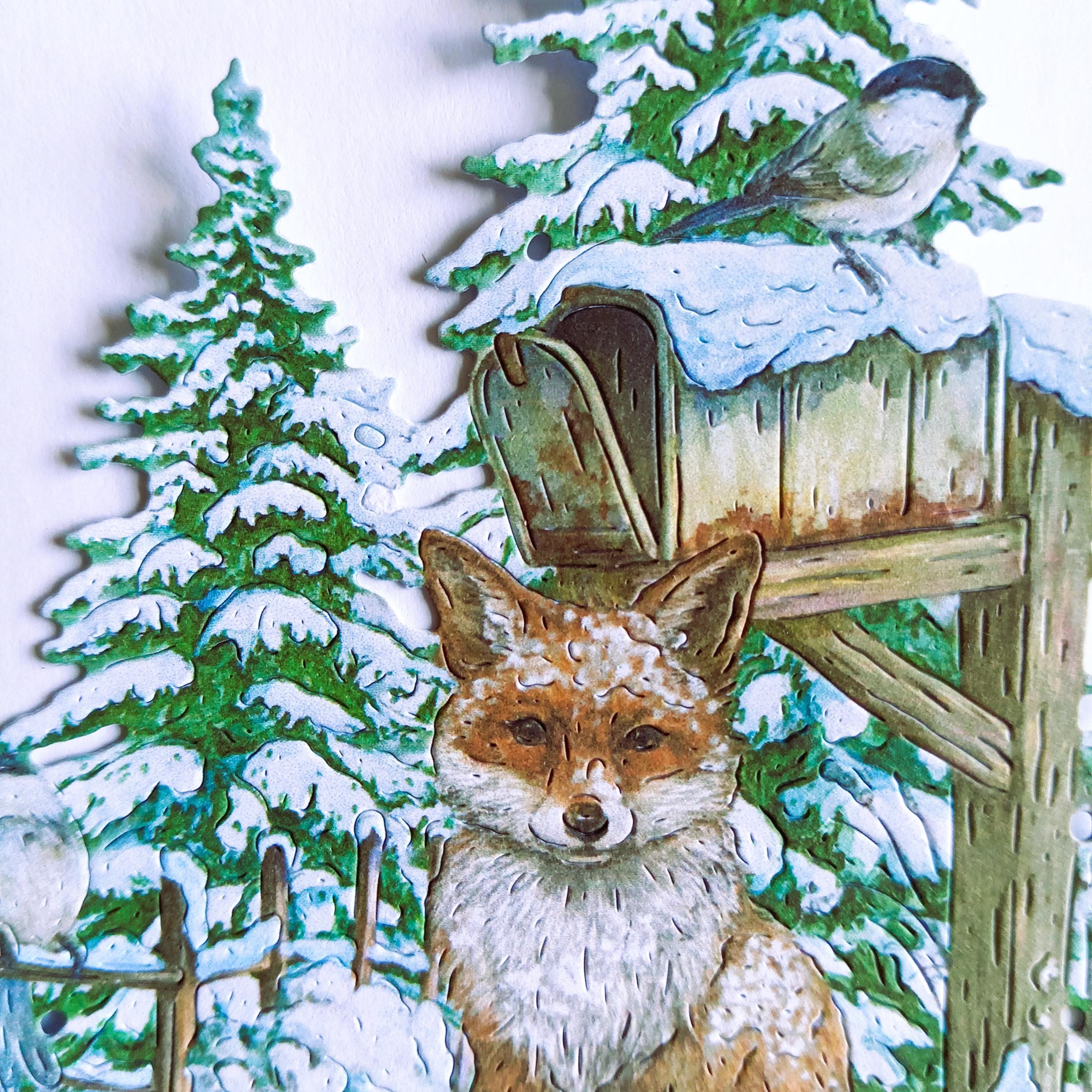 4 Large Christmas Fox Winter Die Cuts , Snowy Scene Cut Outs, Festive ...
