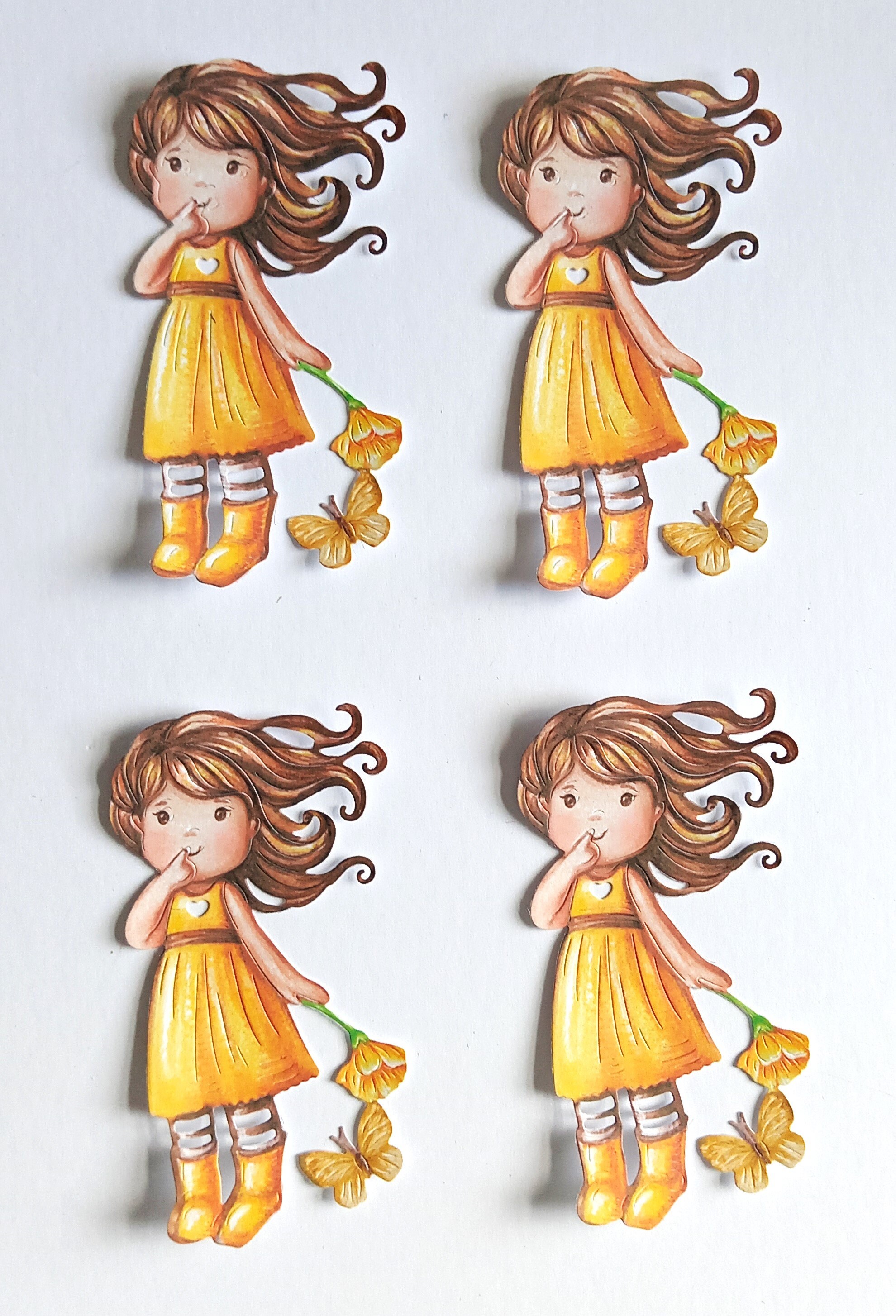 4 Large Pretty Girl Die Cuts, Buttercup Girl Card Toppers, Paper Girl ...