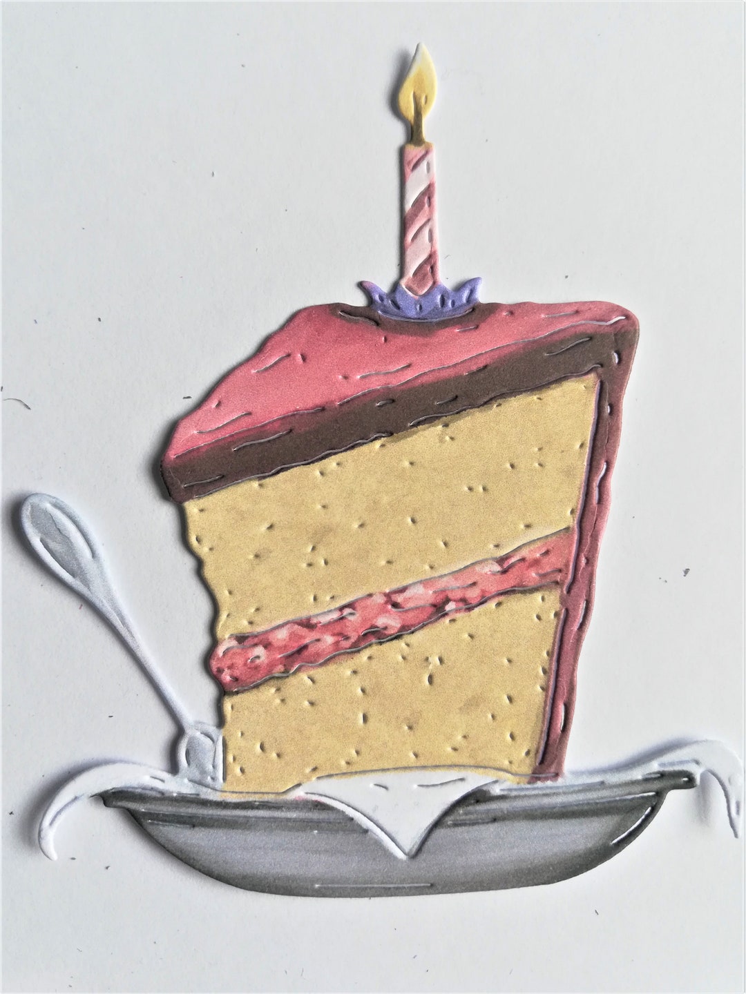 Set of 8 Die Cut Pieces of Cake With Candle, Cake Cut Outs, Celebration ...