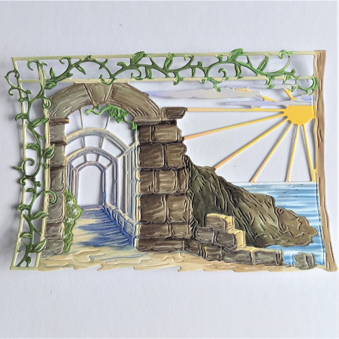 4 Large Holiday Scene Die Cuts, Vacation Travel Paper Cut Outs, Summer ...