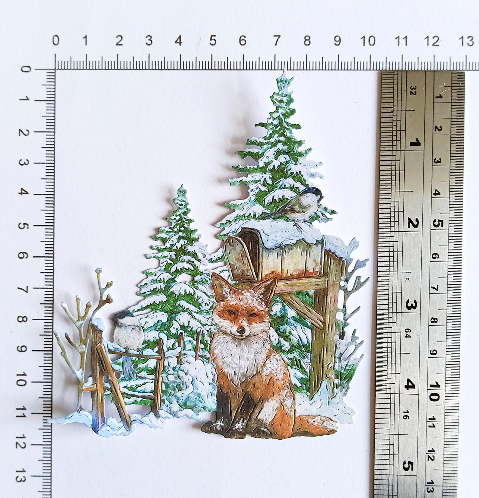 4 Large Christmas Fox Winter Die Cuts , Snowy Scene Cut Outs, Festive ...