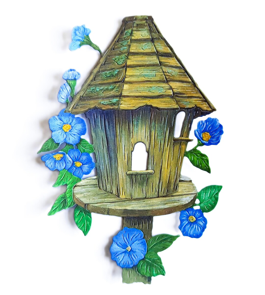 4 Large Bird House Die Cuts, Wooden Structure With Blue Flowers for ...