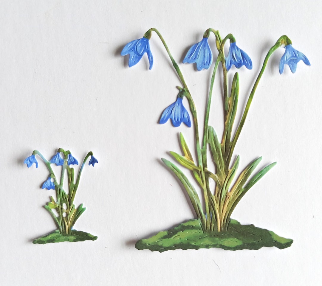 6 X Blue Snowdrop Flower Die Cuts, 3 Sets of 2 Blue Flower Cut Outs ...